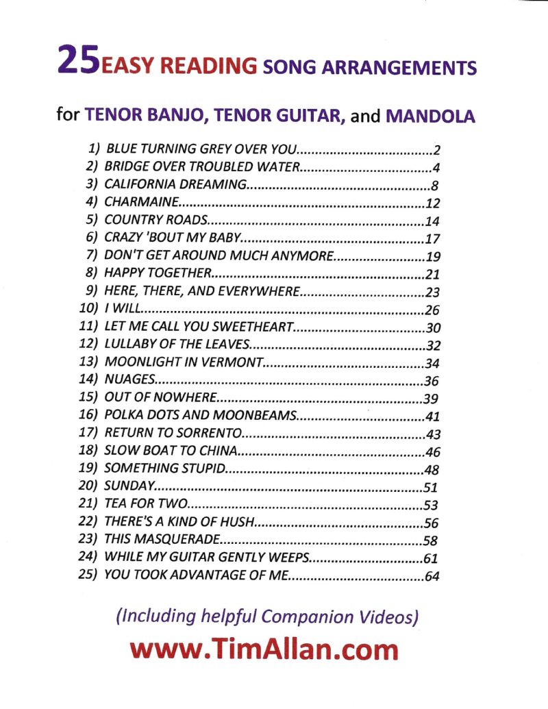 25 EASY READING Song Arrangements (Volume 5) - in PDF format, by Tim ...