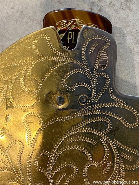 SOLD: Gold engraved Elton banjo pickguard - Banjo Hangout
